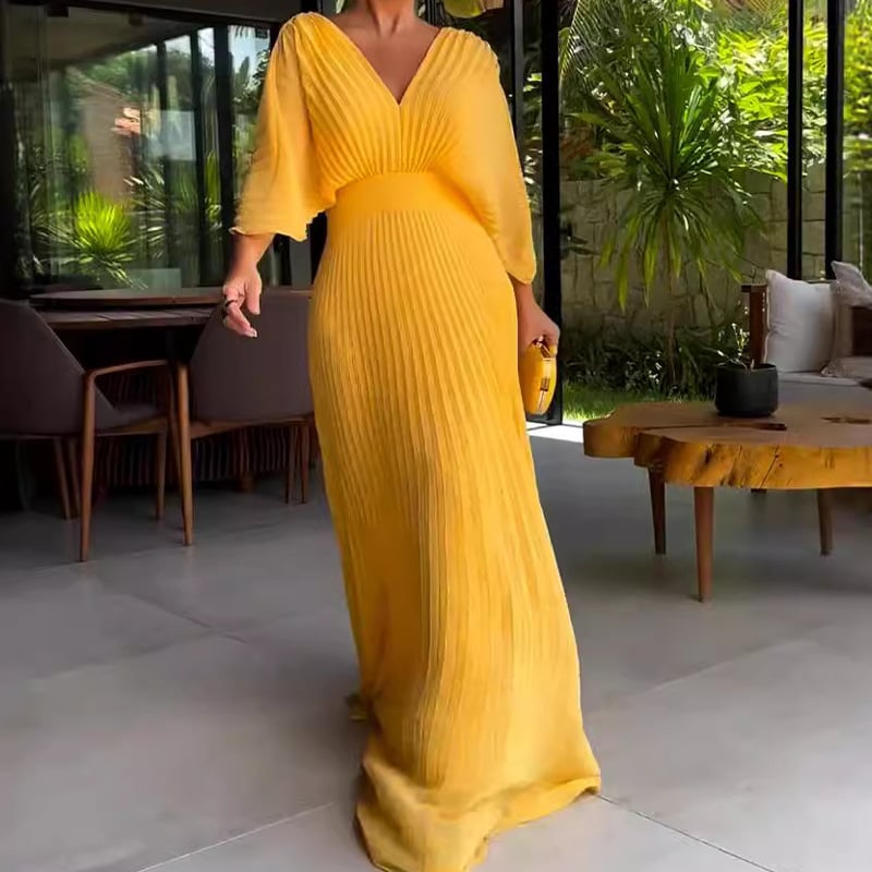 aakip™-Pleated Batwing Sleeve Waist-Cinching Dress (Buy 2 Free Shippin ...